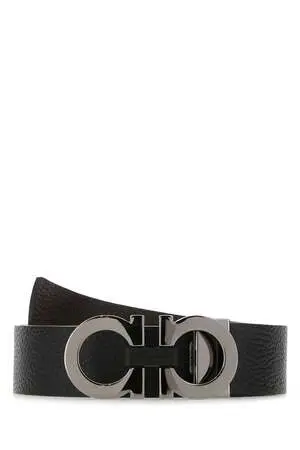 FERRAGAMO Reversible Calf Leather Belt, 3.5 Cm Width - Black