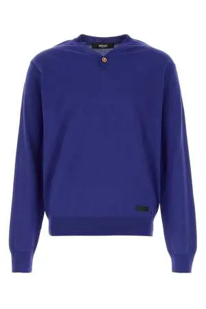 Versace Silk-blend Sweater In Cotton And Silk Knit - Blue