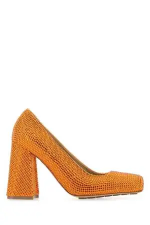 Bottega Veneta Leather Rhinestone Tower Pumps With 10 Cm Heel - Orange