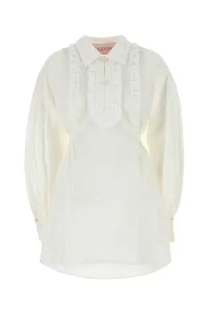 Valentino Garavani Cotton-linen Shirt Dress With Ruffled Detail