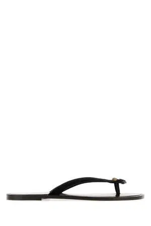 Versace Suede Thong Slippers With Leather Sole - Black