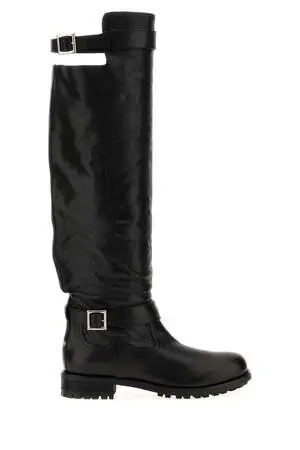 JIMMY CHOO Lambskin Leather Biker Boots With Rubber Sole - Black