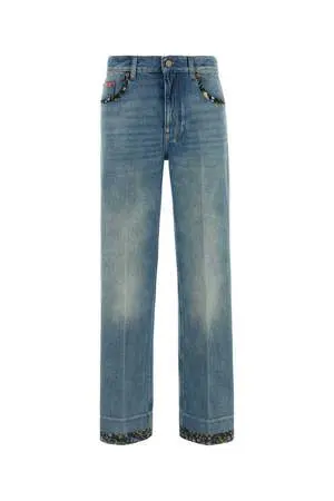 Valentino Garavani Embroidered Denim Jeans Light Blue