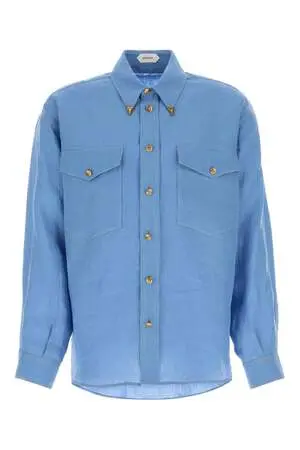Versace 100% Linen Button-down Shirt - Light Blue