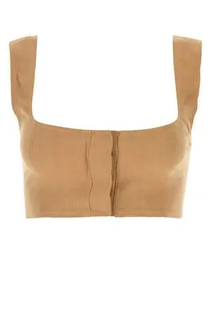 Le Kasha Linen Jirja Crop-top - Camel