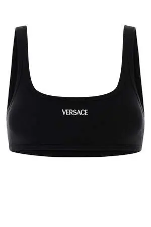 Versace Stretch Cotton Bra With Embroidery Details - Black