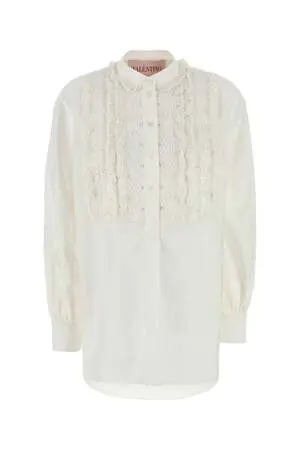 Valentino Garavani Cotton-linen Silk Blend Blouse With Lace Detail