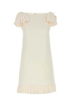 Valentino Garavani Ivory Wool-blend Mini Dress With Silk Lining - White