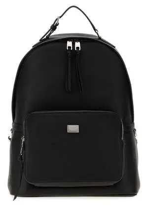 Dolce & Gabbana 32 Cm Leather Backpack With Silver Metal Finishing - Black
