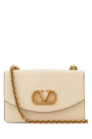 Valentino Garavani Vain Shoulder Handbag In Antiqued Golden Metal With Leather Details - White