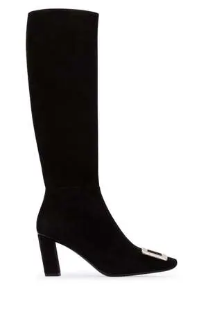 ROGER VIVIER Black Suede Sculptural Detail Ankle Boots