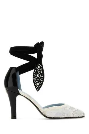 Valentino Garavani Lace And Leather Foliage Detail High Heel Pumps