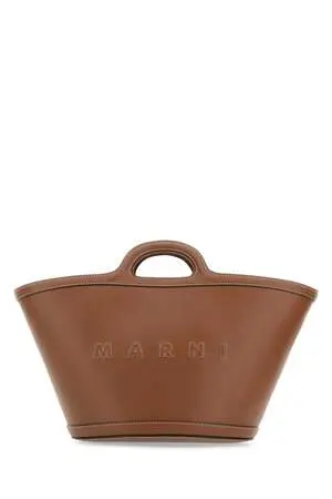 Marni Leather Mini Tropicalia Handbag 21 Cm X 27 Cm X 13 Cm - Brown