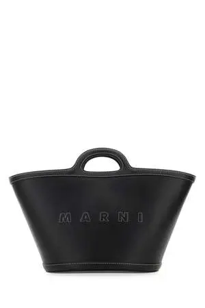 Marni No Mini Tropicalia Leather Small Handbag, 21 Cm X 27 Cm X 13 Cm - Black