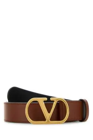 Valentino Garavani 3 Cm Ovine Leather Belt With Golden Metal Hardware - Camel