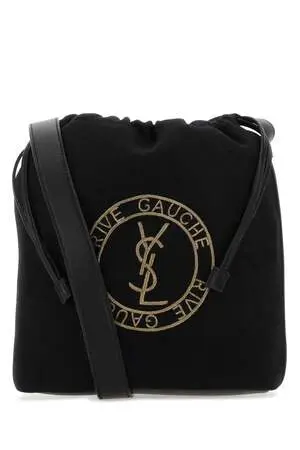 Saint Laurent Felt Bucket Handbag 21 X 23 X 14 Cm With Antiqued Gold-tone Hardware - Black