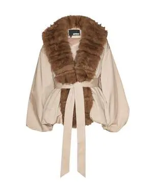 ROTATE BY BIRGER CHRISTENSEN Faux Fur Collar Wrap Coat - Cement