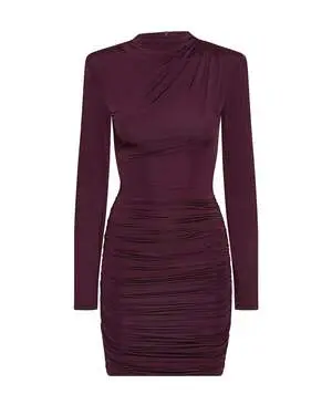 ROTATE BY BIRGER CHRISTENSEN Long Sleeve Ruched Mini Dress - Winetasting