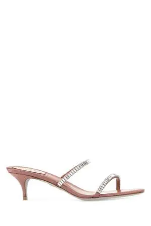 RENE` CAOVILLA Rene Caovilla Antiqued Satin Spark Flat Sandals With 5 Cm Heel - Pink