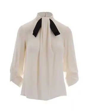 Elisabetta Franchi Tie-neck Long Sleeve Blouse - Burro/nero