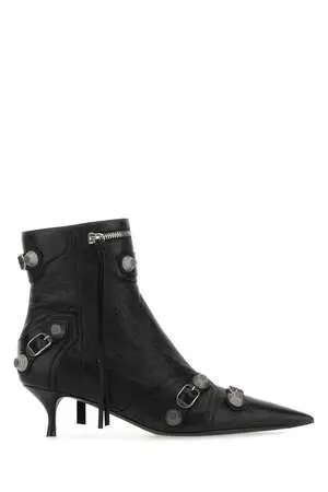 Balenciaga Cagole Leather Ankle Boots With 5 Cm Heel - Black