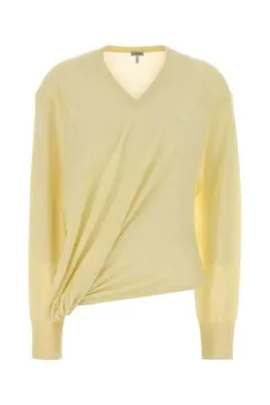 Loewe V-neck Wool-blend Knit Sweater With Draped Detail - Yellow