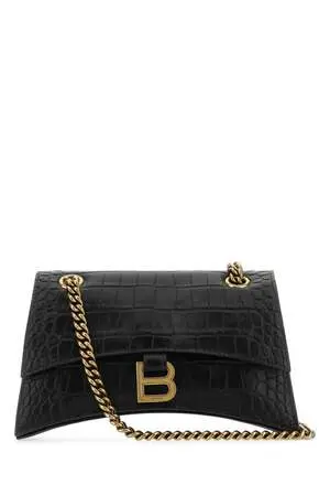 Balenciaga Leather Crush S Shoulder Handbag 24 Cm - Black