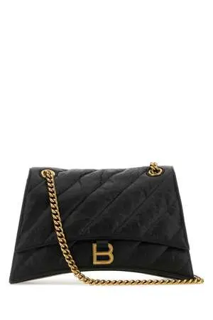 Balenciaga Crush M Leather Shoulder Handbag 31 Cm - Black
