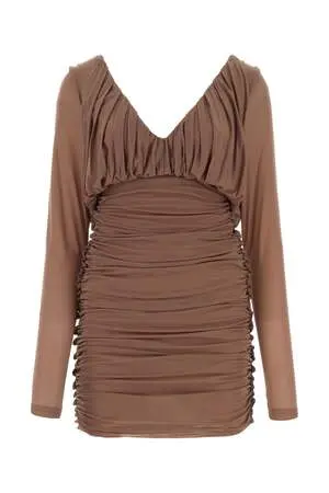 Saint Laurent Biscuit T-shirt Mini Dress - Camel
