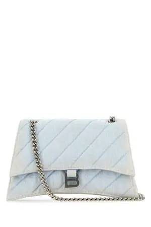 Balenciaga Crush M Denim Shoulder Handbag, 31 Cm - Light Blue