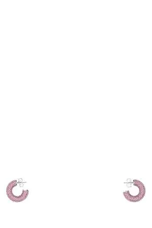 Amina Muaddi Mini Cameron Embellished Metal Hoop Earrings - Pink
