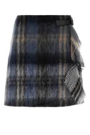 Loewe Embroidered Mohair-blend Plaid Mini Skirt