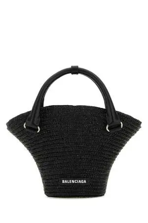 Balenciaga Straw Mini Handbag With Adjustable Shoulder Strap - Black