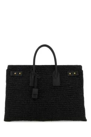 Saint Laurent Medium Raffia Shopping Handbag - Black