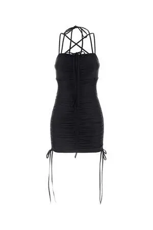 Balenciaga Stretch Nylon Mini Dress With Integrated Gloves - Black