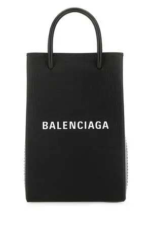 Balenciaga Mini Leather Phone Case With Shoulder Strap - Black