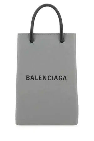 Balenciaga Leather Phone Case With Adjustable Shoulder Strap - Grey