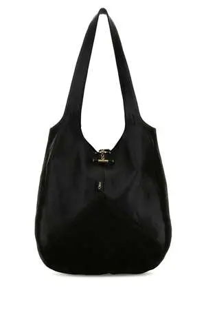 Chloé Balloon Shopping Handbag In Suede And Leather With 38 Cm Handle - Black
