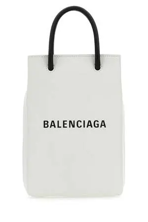 Balenciaga Calf Leather Phone Case With Adjustable Crossbody Strap - White