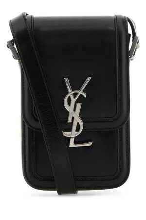 Saint Laurent Leather Phone Case 11cm X 18cm X 4cm With Crossbody Strap And Silver Hardware - Black