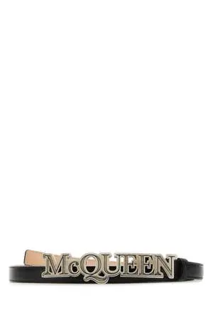 Alexander McQueen 2 Cm Leather Belt With Antiqued Silver Metal Hardware - Black