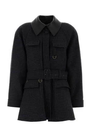 Chloé Embroidered Wool Jacket With Leather Collar - Checked