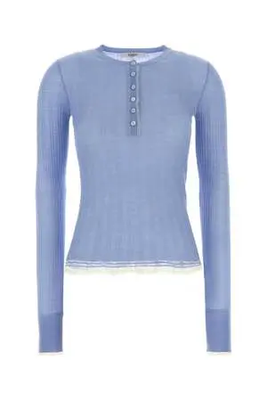 Chloé Ribbed Wool Pullover With Lace Trim And Button Details - Light Blue