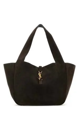 Saint Laurent 5-7 Bea Shopping Handbag In Suede Calf Leather With Antiqued Golden Hardware - Brown