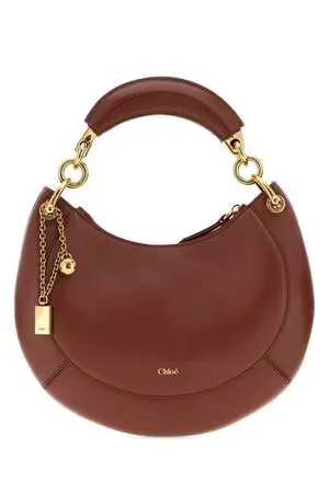 Chloé 23 Cm Leather Banana Shoulder Bag With Golden Metal Hardware - Red