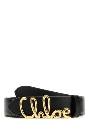 Chloé Chic 3 Cm Calf Leather Belt With Golden Metal Finish - Black