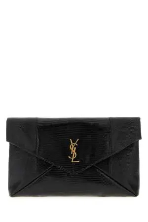 Saint Laurent Saint Laurent Leather Clutch Bag With Reptile Exterior Lining, 28 X 20 X 4 Cm Black