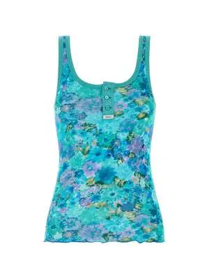 Chloé Scoop Neck Floral Print Top - Blu