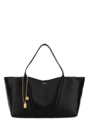 Chloé East-west Spin Shopping Handbag In Calf Leather, 39 X 24 X 21 Cm - Black