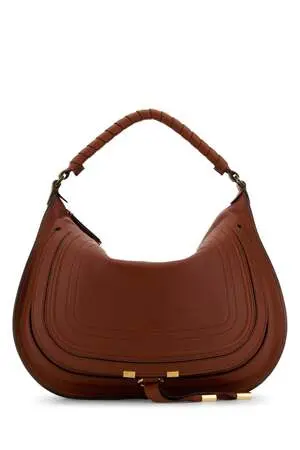 Chloé Marcie Shoulder Handbag In Calf Leather With Golden Hardware 37 Cm X 25 Cm X 9.5 Cm - Camel